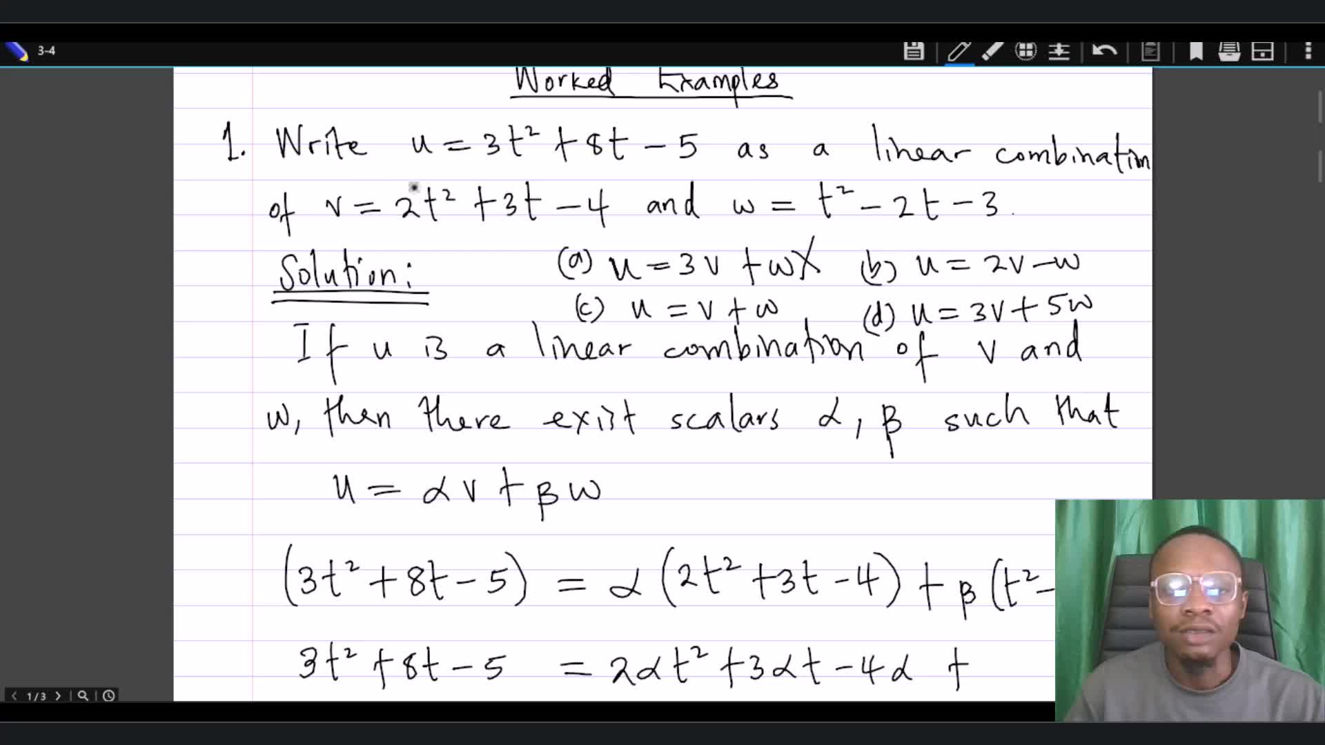 Worked examples (2) - Linear Combinations and Spans | Linear Vector ...
